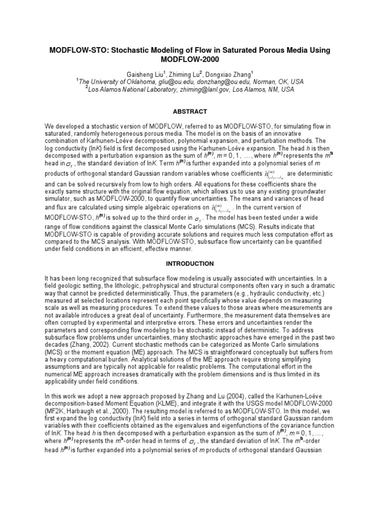 Modflow Sto Stochastic Modeling Of Flow Pdf Normal Distribution