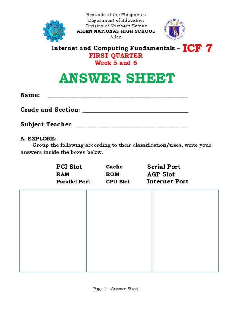 Icf 7 - Q1-W5-6 Answer Sheet | PDF | Random Access Memory | Personal Computers