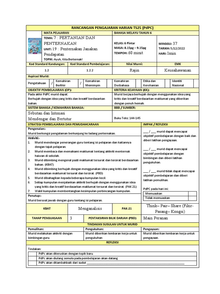 RPH Minggu 37 (5.12.2022 - 8.12.2022) 38 (1.1.2023) | PDF