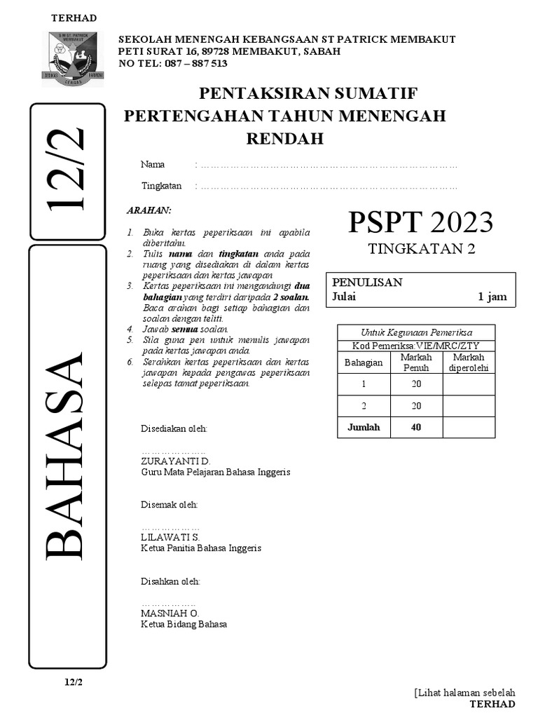 Cover Exam PSPT Menengah Rendah K2 | PDF