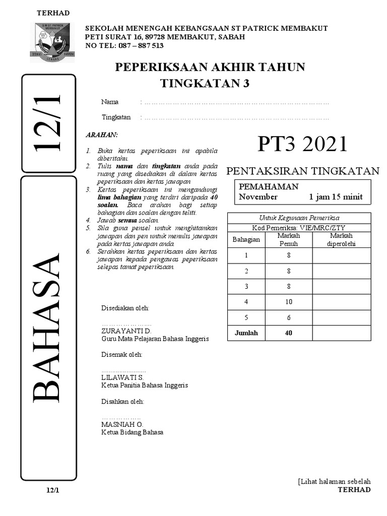 Cover Exam Paper p1 men ren (2) | PDF