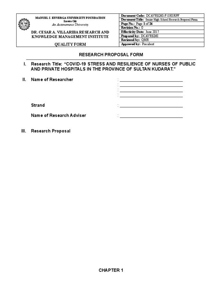Sample Research Proposal using the MSEUF Format | PDF | Psychological ...