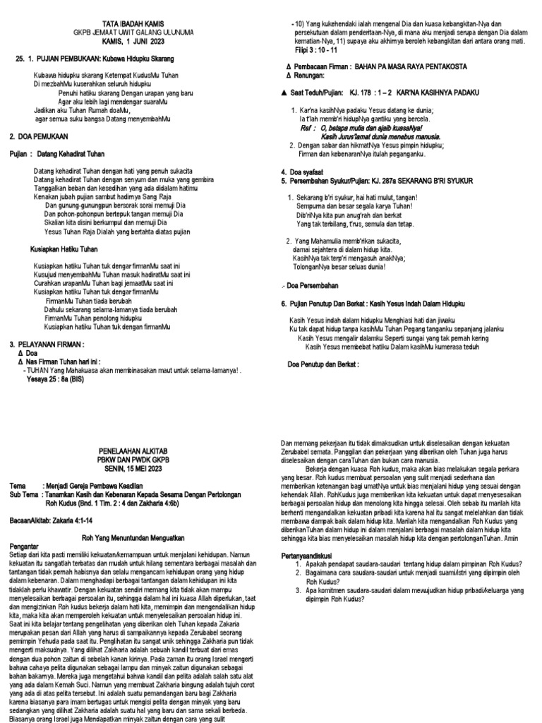 Liturgi Ibadah Kamis 1 Juni 2023 | PDF