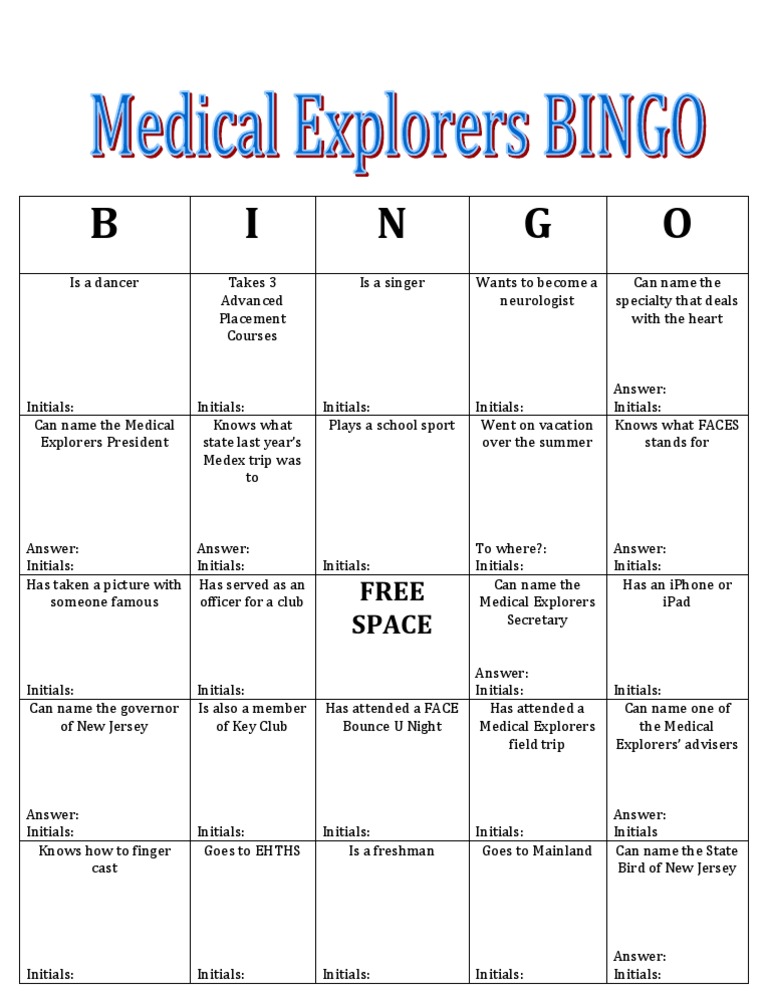 Medical Explorers BINGO | PDF