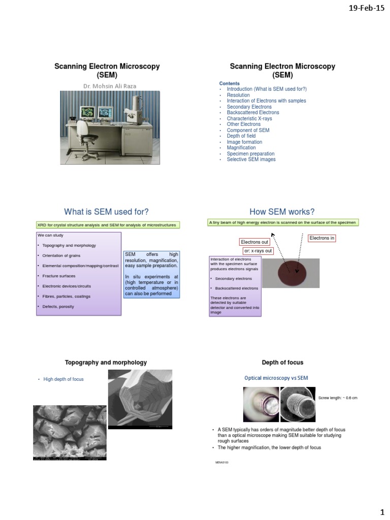 Electron Microscopy Sem Lectures Pdf Scanning Electron Microscope