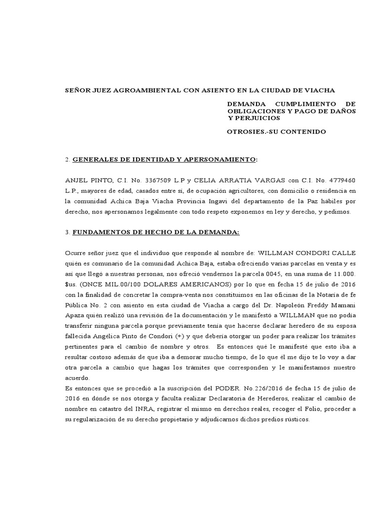 Demanda Modelo 000 | PDF | Caso de ley | Ley común