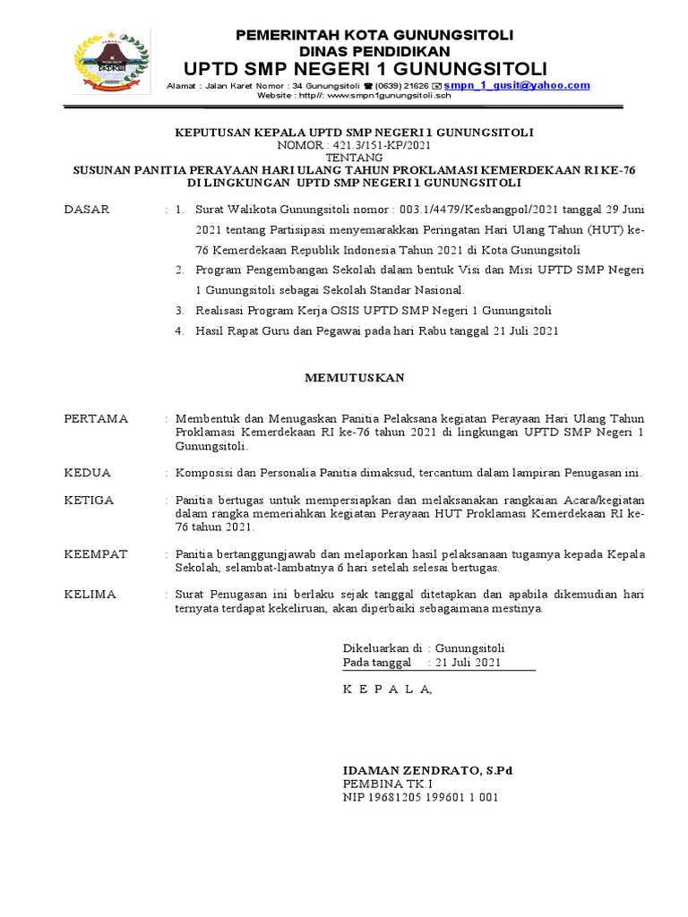 Panitia HUT Kemerdekaan RI ke-76 SMPN 1 | PDF | Pengembangan Diri ...