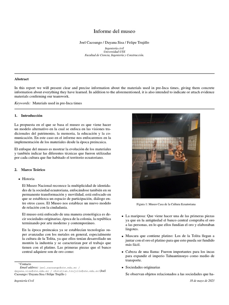 Informe Del Museo | PDF | Museo | Imperio Inca