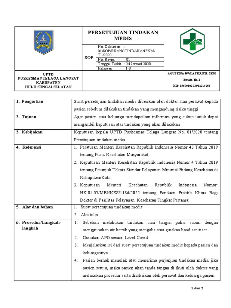 Sop Persetujuan Tindakan Medis | PDF