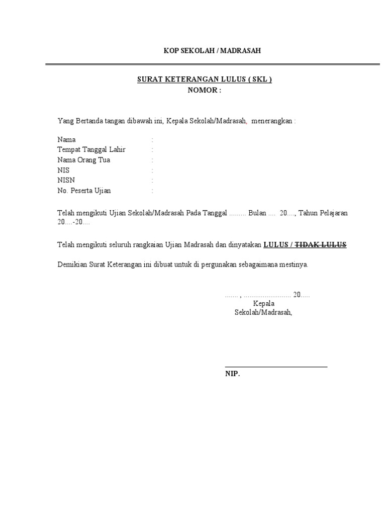 Contoh Surat Keterangan Lulus Sekolah | PDF