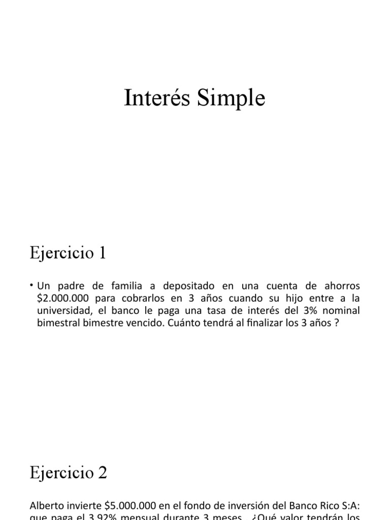 Dipositivas Ejercicios interes simple_clases (1) | PDF