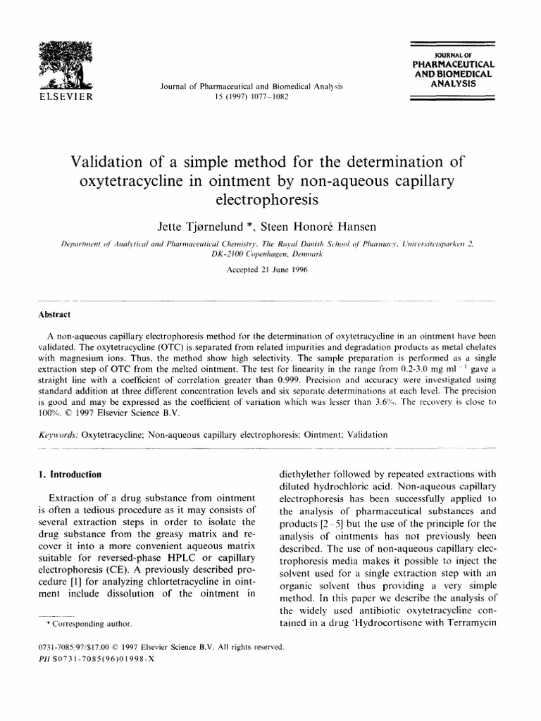 Validation of A Simple Method For The Determination of Oxytetracycline ... Validation of A Simple Method For The Determination of Oxytetracycline ...