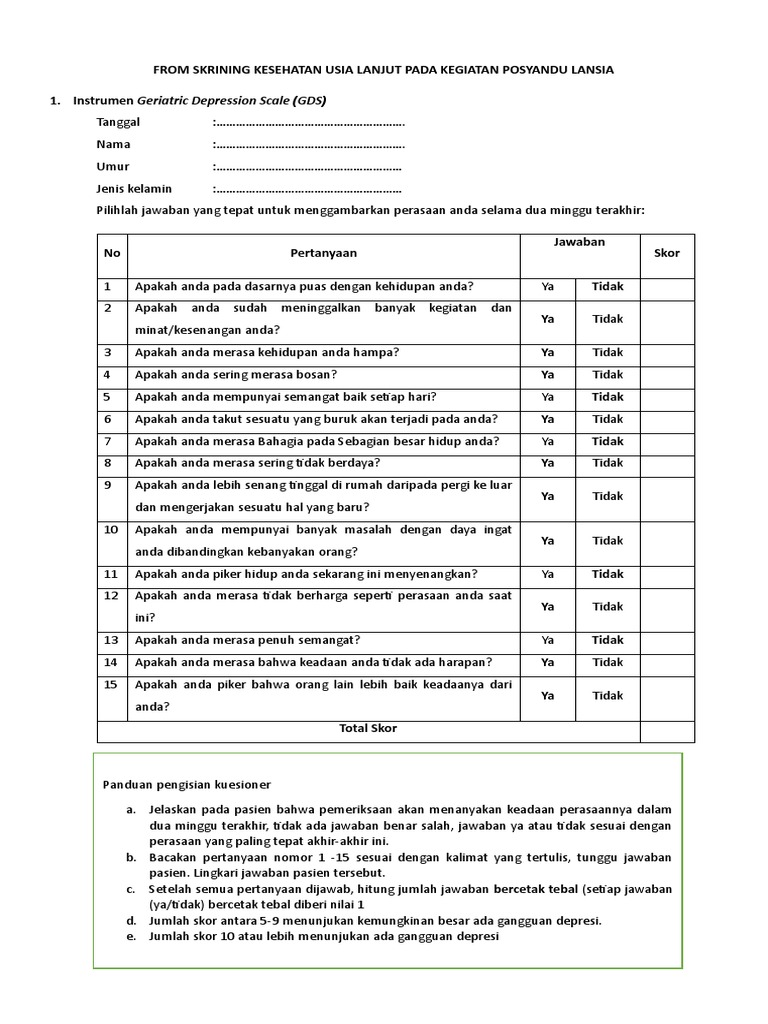FROM SKRINING KESEHATAN USIA LANJUT PADA KEGIATAN POSYANDU LANSIA | PDF
