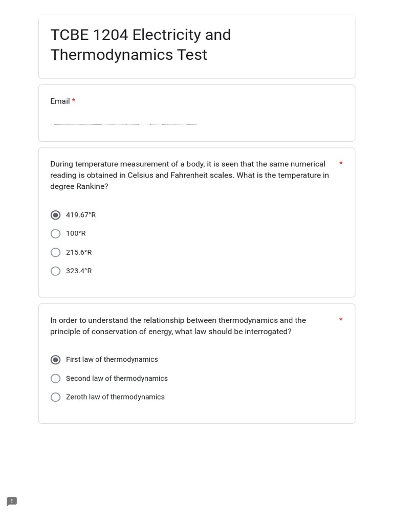 TCBE 1204 Electricity and Thermodynamics Test | PDF