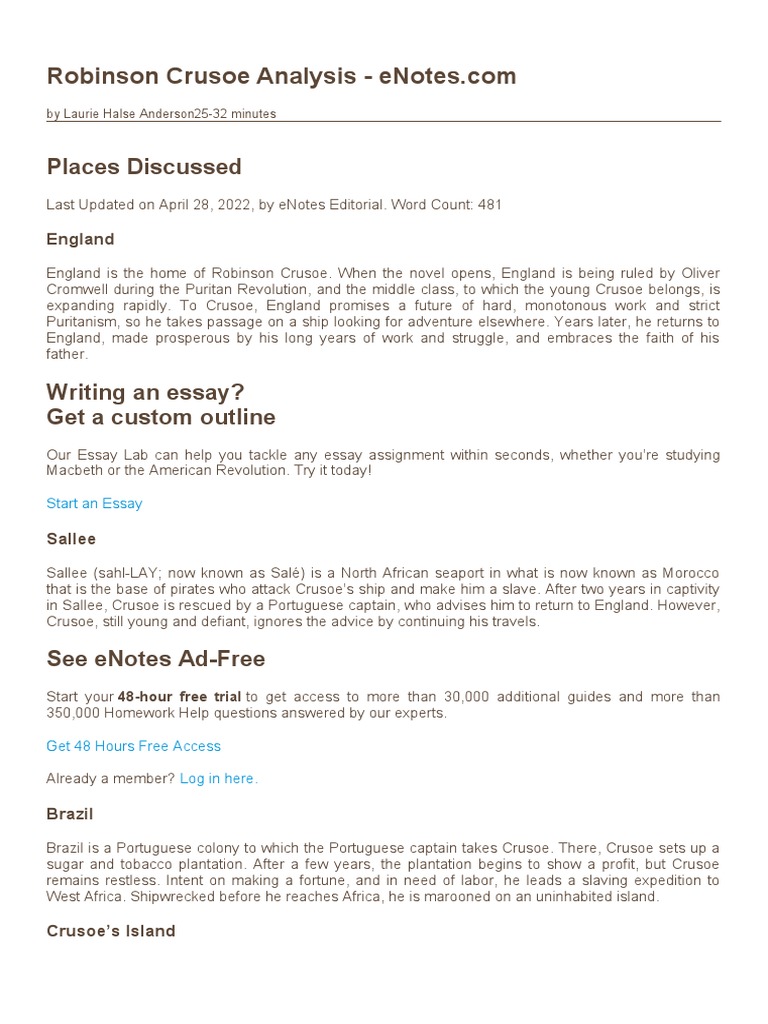 Robinson Crusoe Analysis | PDF | Robinson Crusoe | Daniel Defoe