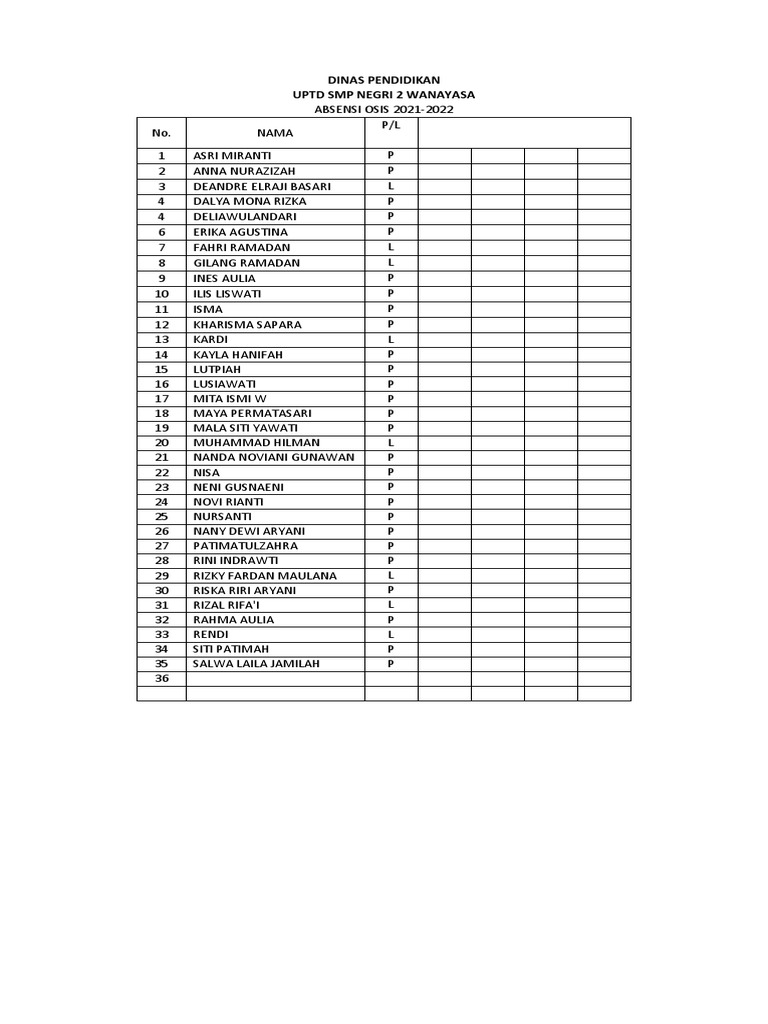 Absensi OSIS SMPN 2 Wanayasa 2021-2022 | PDF