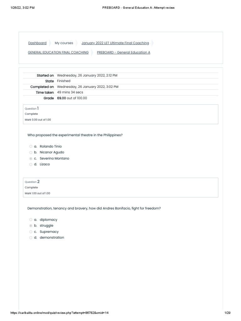 PREBOARD - General Education A - Attempt Review | PDF