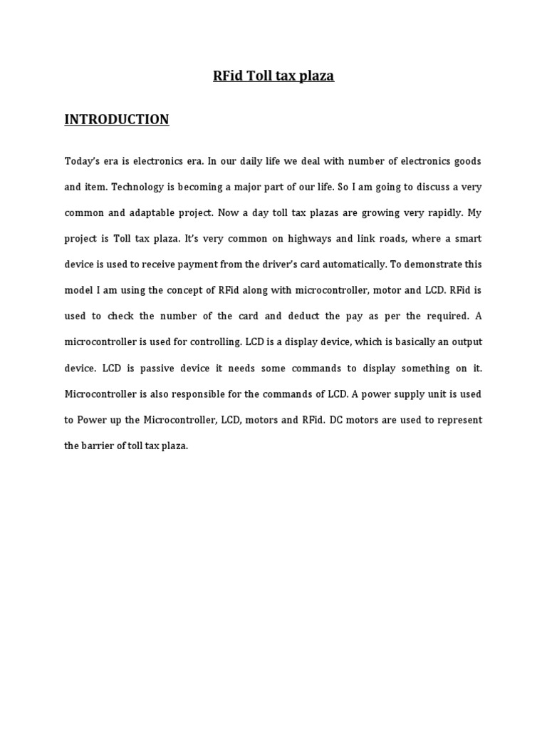RFid Toll Tax Plaza Using Arduino | PDF