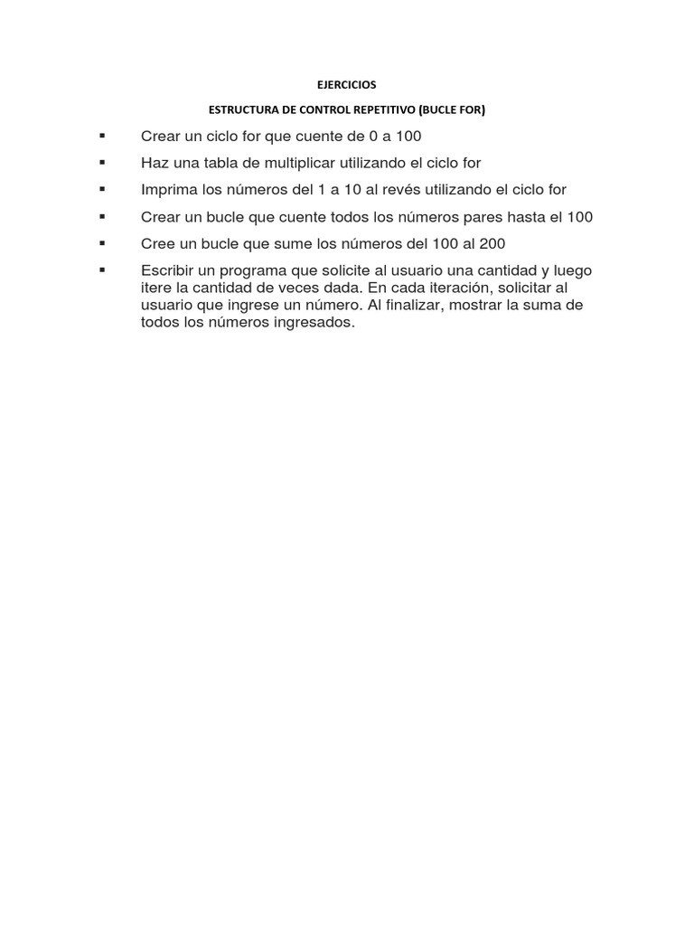 Ejercicios Bucle For | PDF
