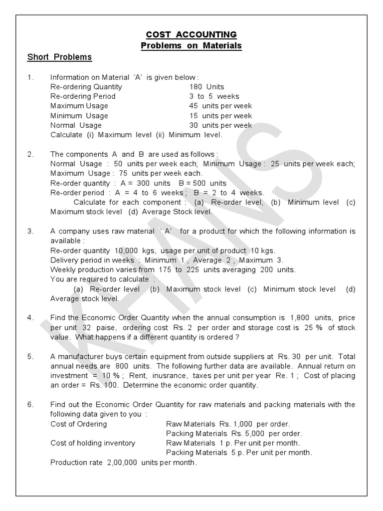 Problems on Material Costing | PDF | Inventory | Business