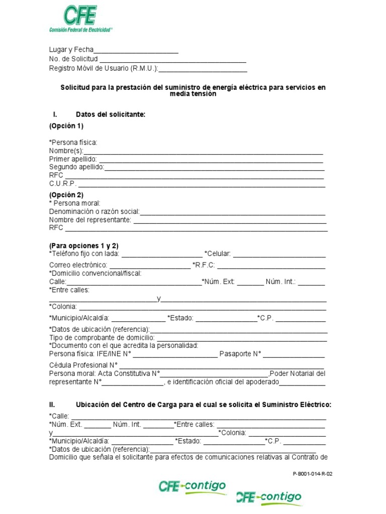 Solicitud de Servicio de Energia Ante Cfe | PDF