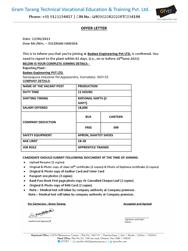 Offer letter | PDF