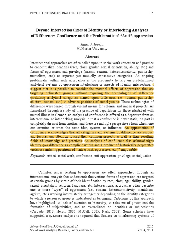 Beyond Intersectionalities of Identity or Interlocking Analyses of Difference | PDF