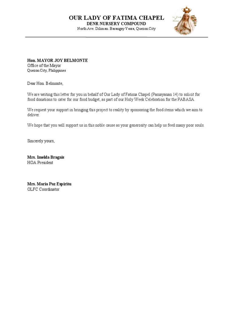 Solicitation Letter For Food | PDF