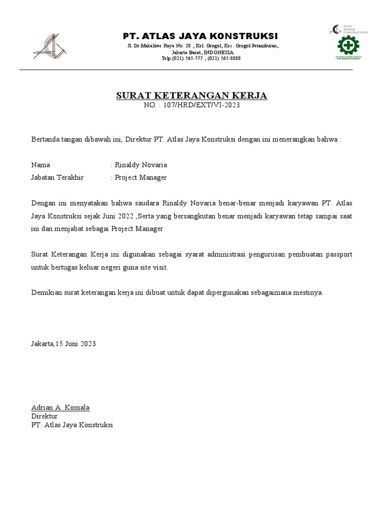 surat keterangan kerja pembuatan passport | PDF