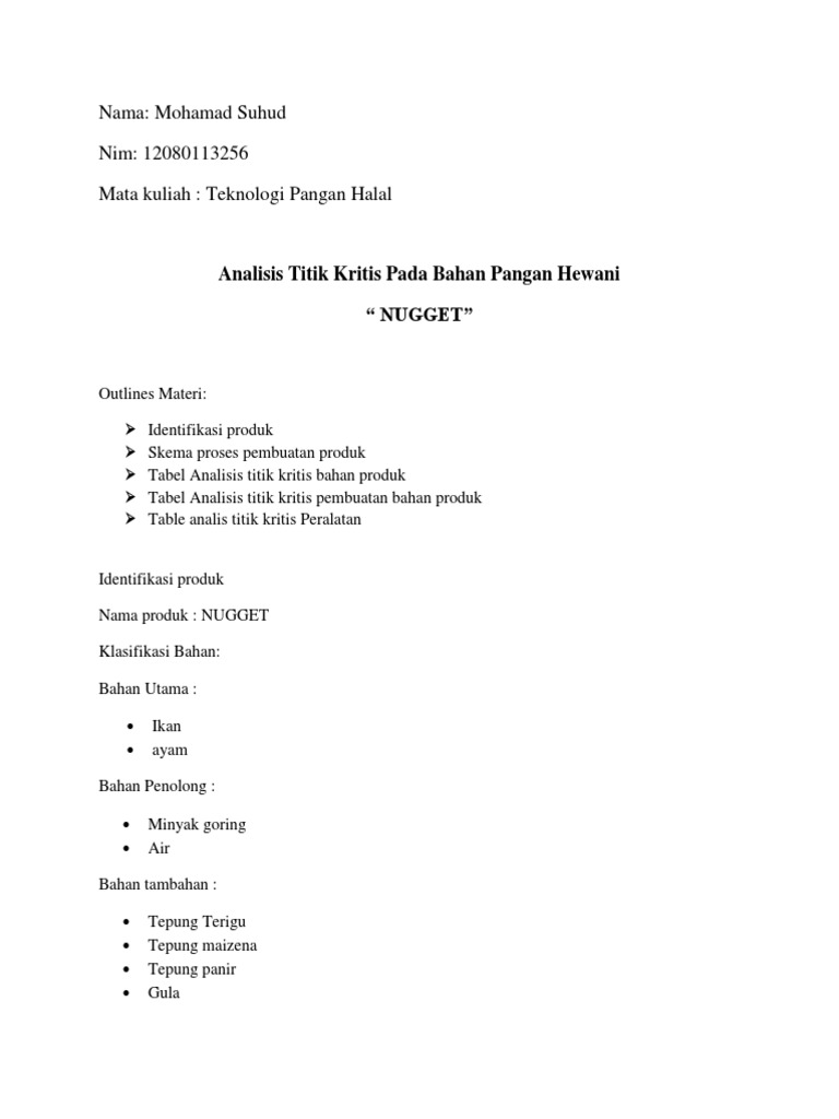Analisis Titik Kritis Nugget Halal | PDF