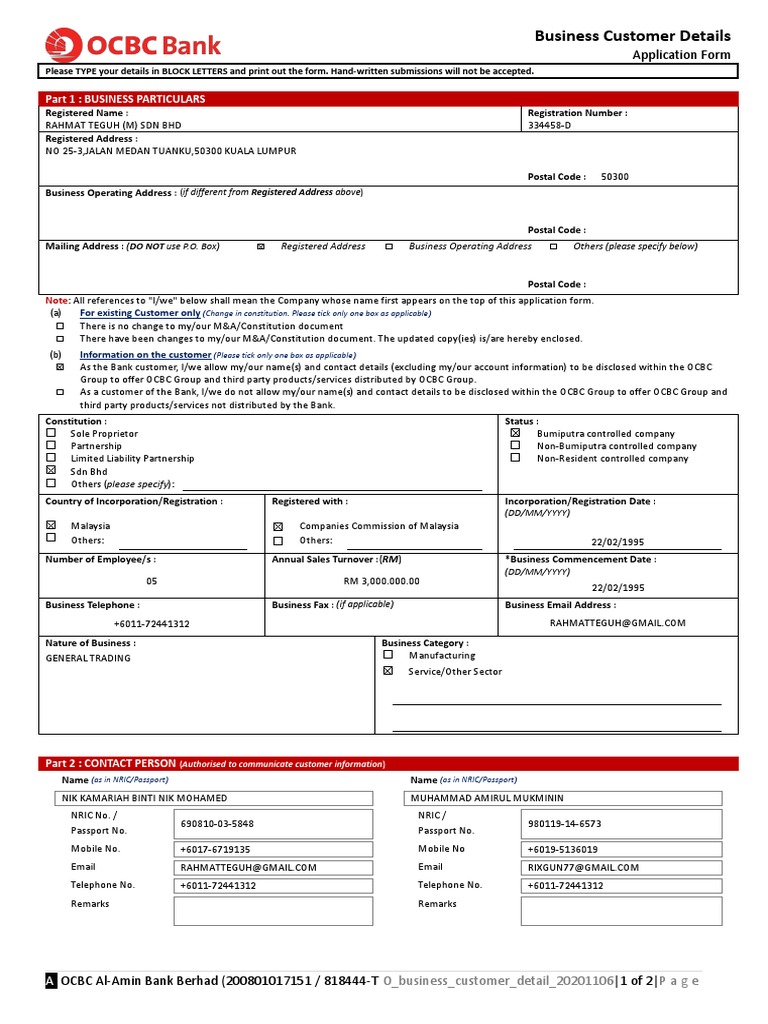 OCBC Al-Amin Business Application Form | PDF