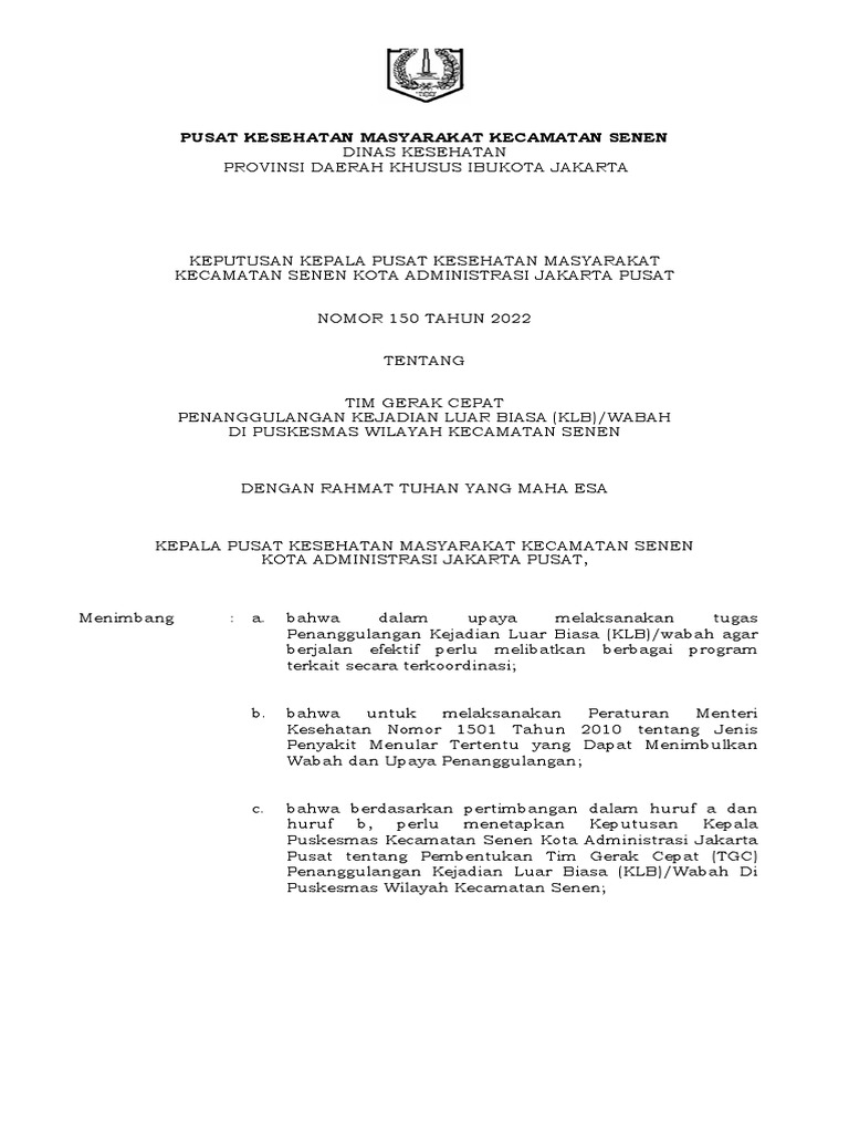 150-2022 SK Tim Gerak Cepat Penanganan KLB | PDF | Kesehatan Holistik ...