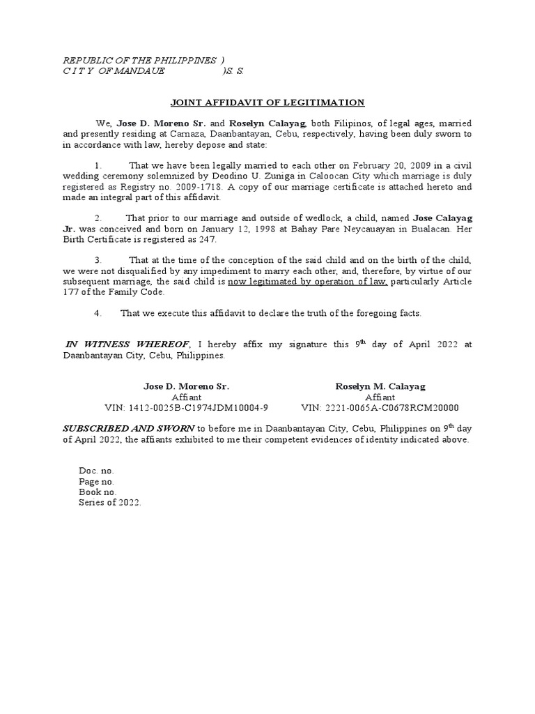 Joint Affidavit of Legitimation | PDF