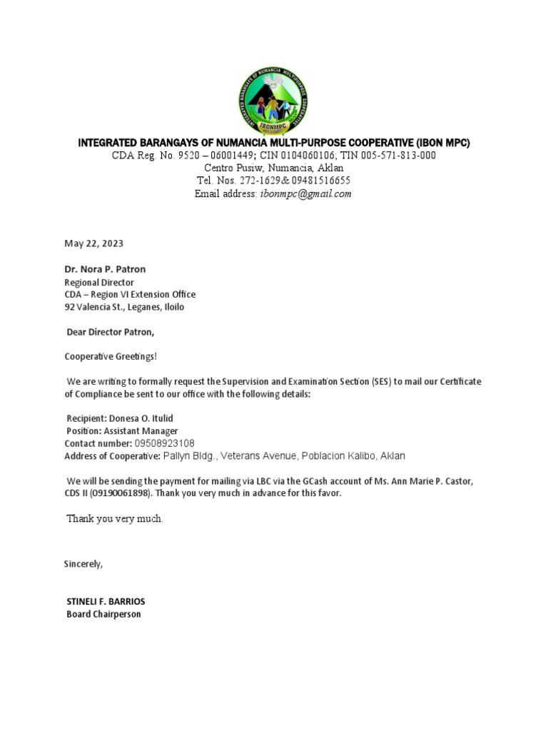 Letter Cda - Authorization For Mailing | PDF