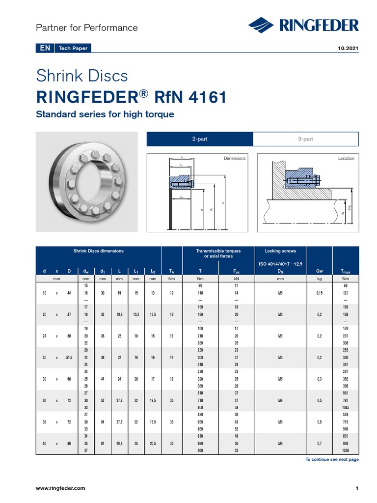 Tech Paper Ringfeder Shrink Discs RFN 4161 en 10 2021 | PDF | Screw ...