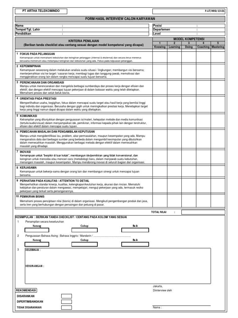 Form Hasil Interview Calon Karyawan Draft | PDF