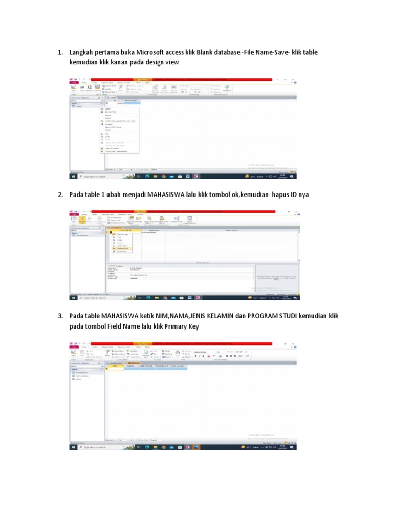 Langkah Pertama Buka Microsoft Access Klik Blank Database | PDF