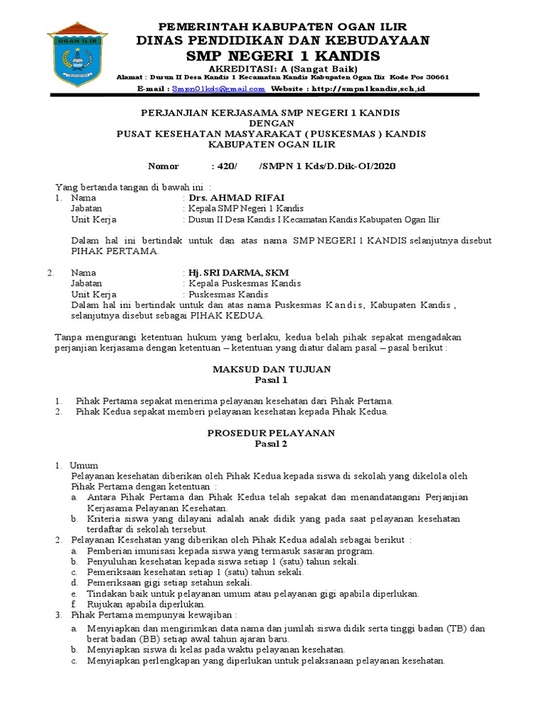 Mou Antara Sekolah Dengan Puskesmas Pdf