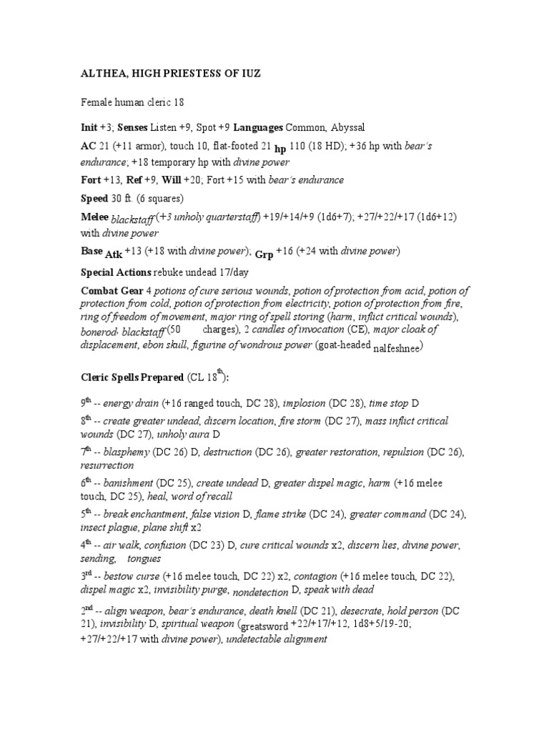 ALTHEA - Priest of Iuz - Female Human Cleric 18 | PDF