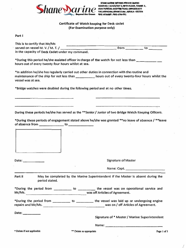 Certificate of Watch Keeping For Navigational Officers | PDF | Ships ...