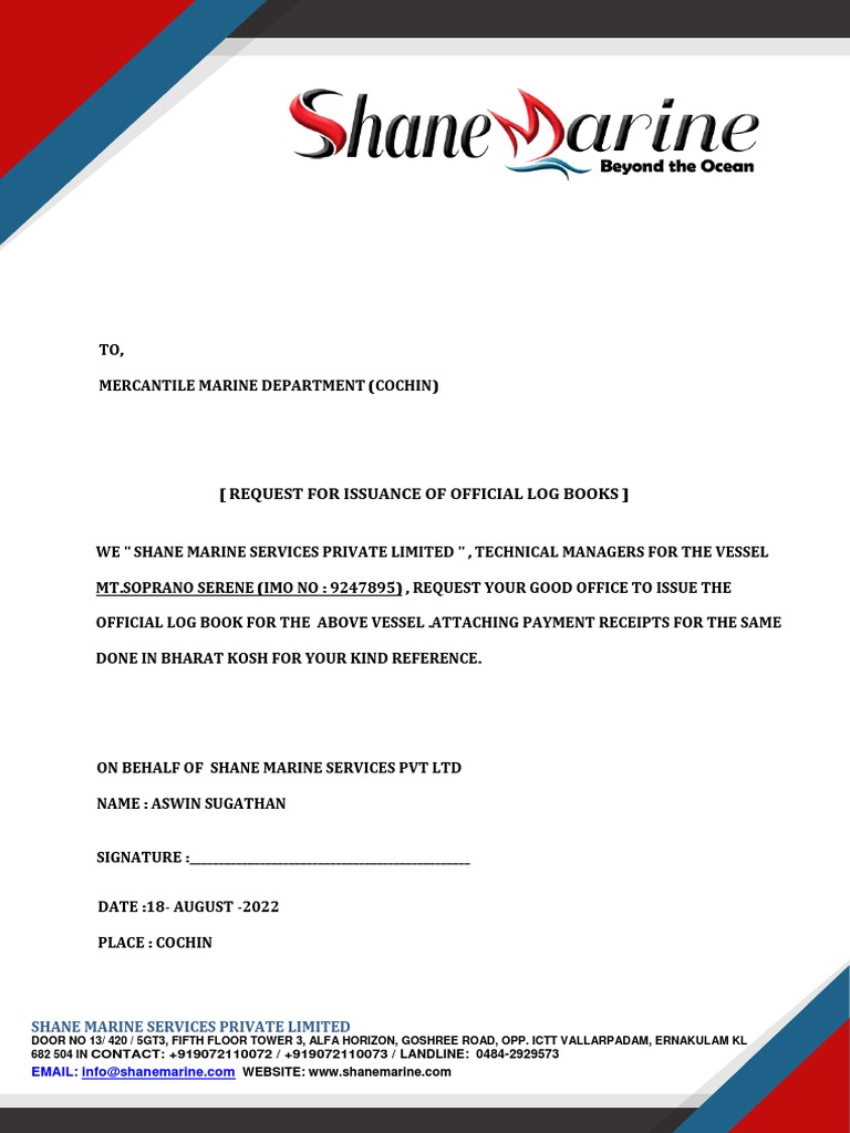 Log Book Request - MMD Cochin | PDF