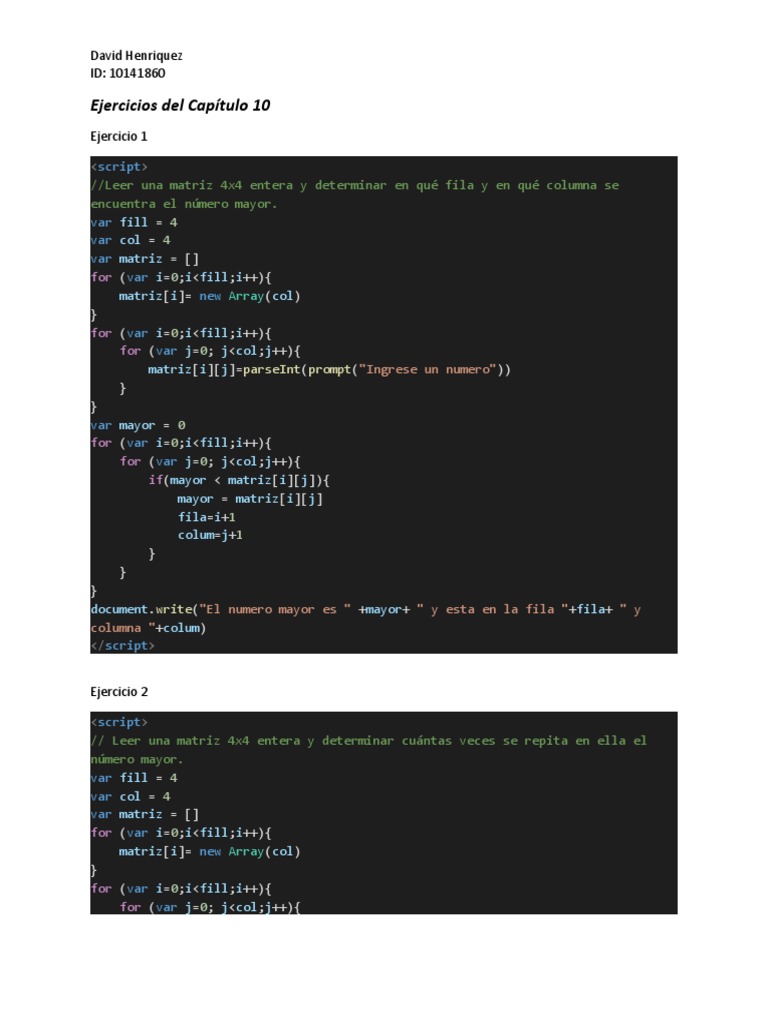 Ejercicios de Matrices en JavaScript | PDF