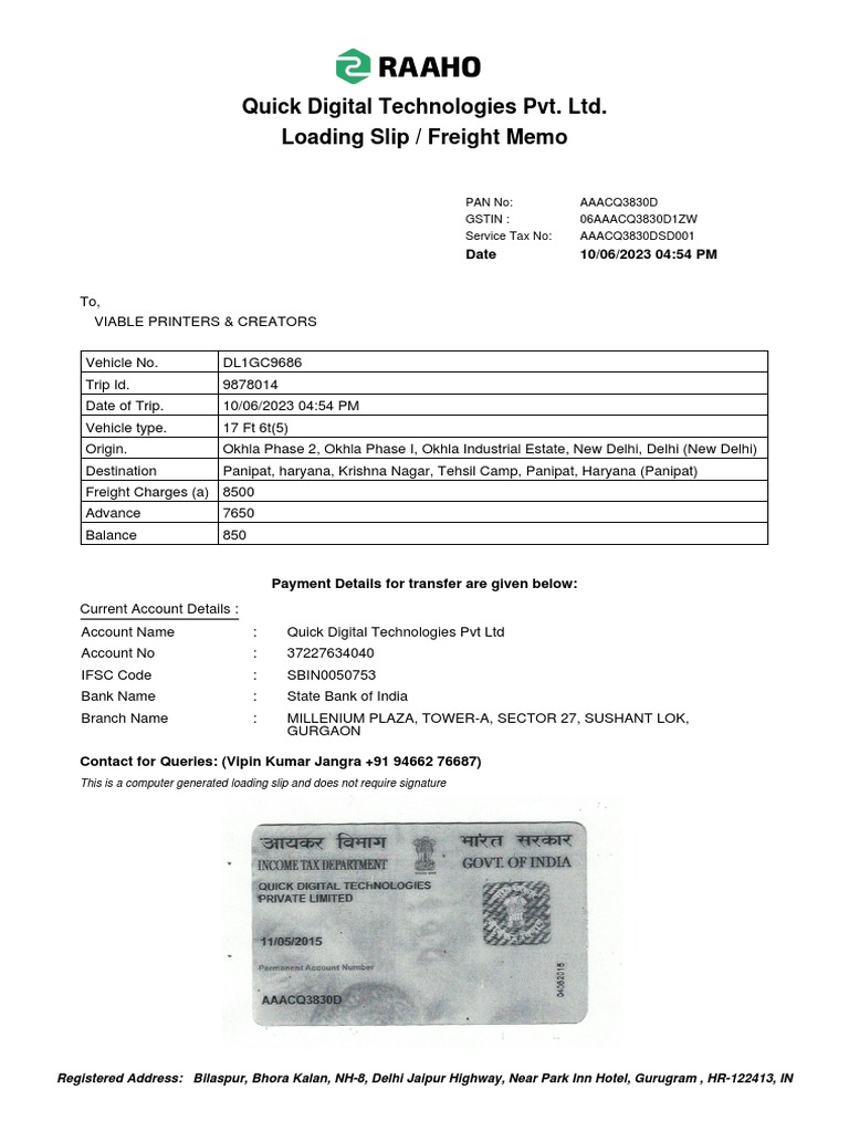 Raaho_9878014_Loading_Slip | PDF