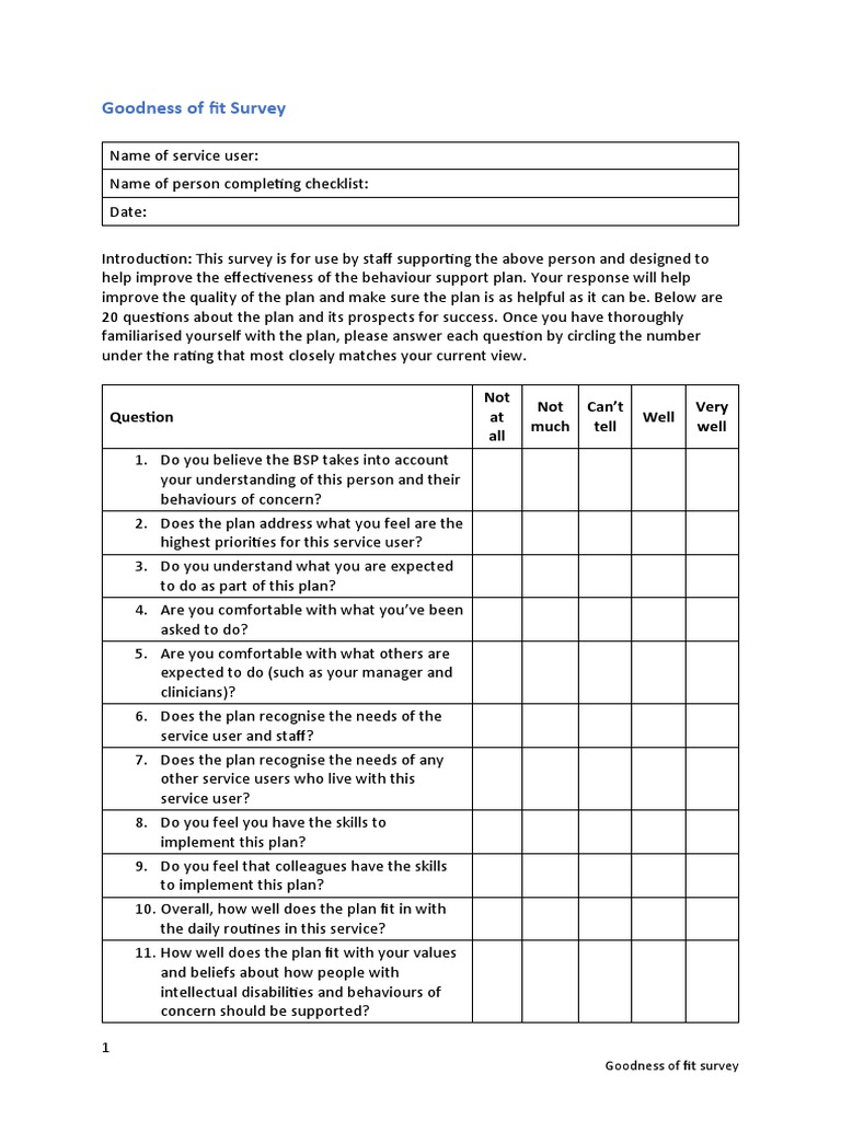 Goodness of Fit Survey | PDF | Psychology | Health Care