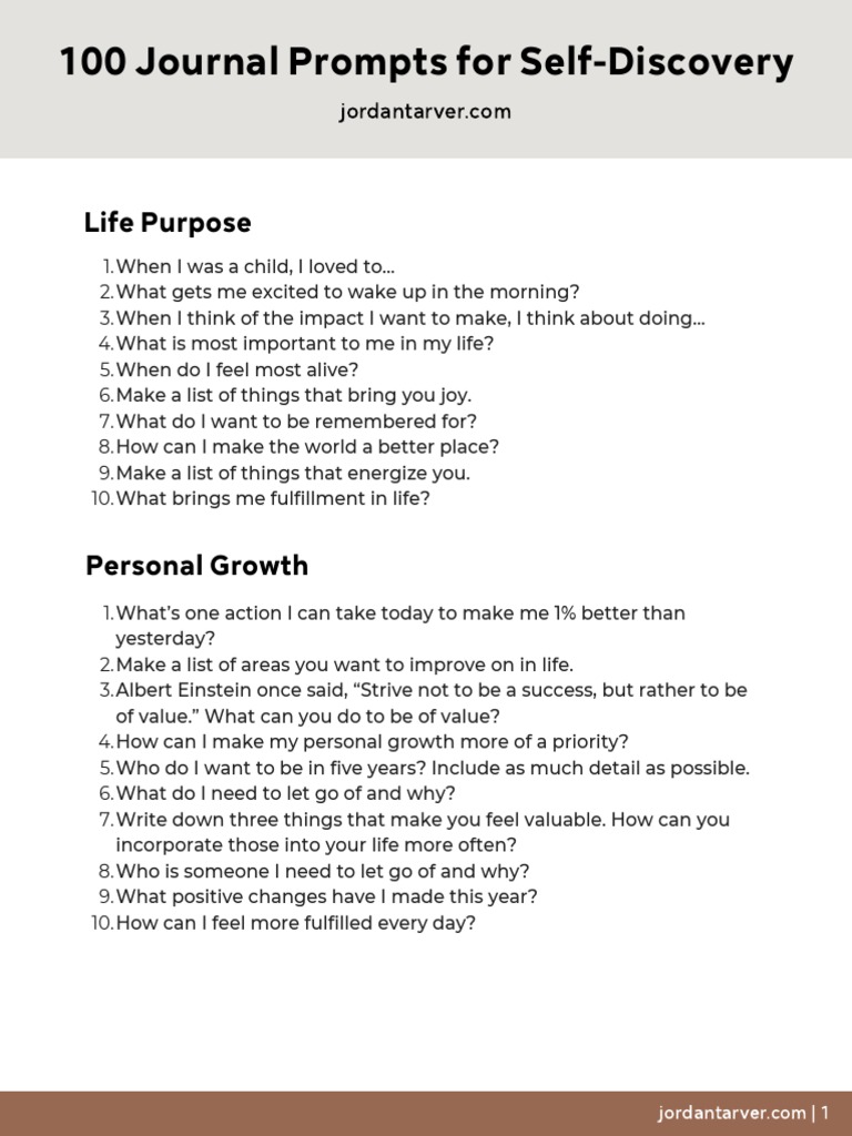 100 Journal Prompts For Self Discovery PDF 1 1 | PDF | Gratitude | Cognitive Psychology