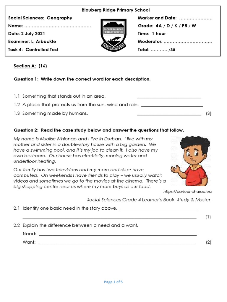 Grade 4 Geography Mid Year Examination | PDF