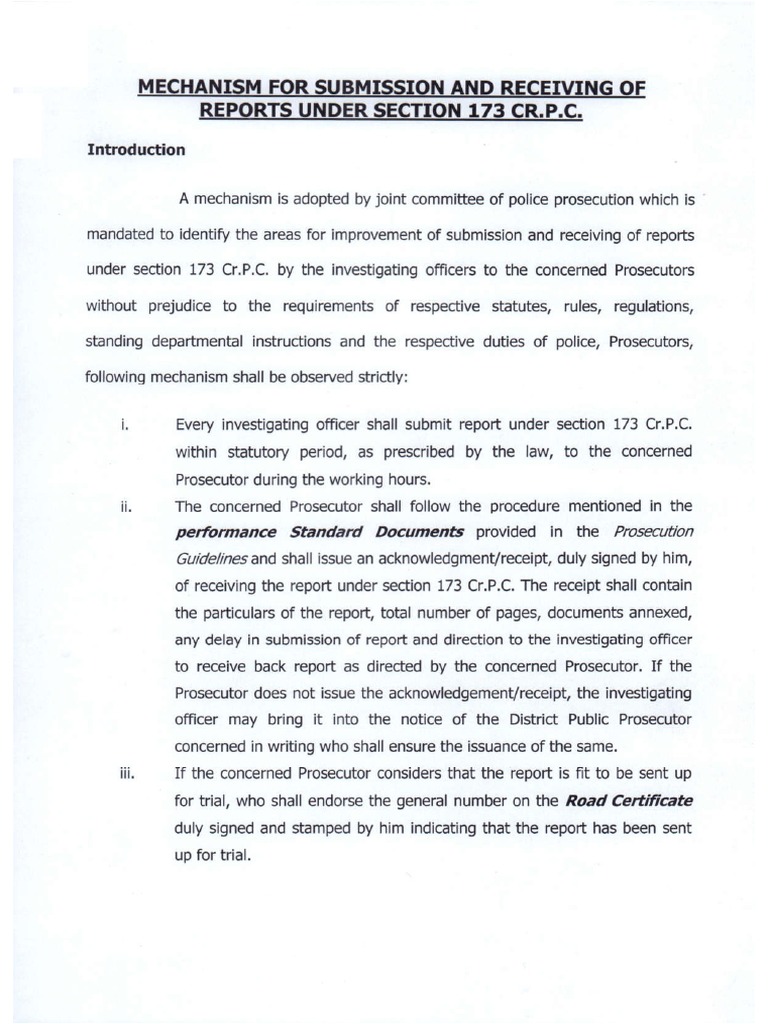 Mechanism For Submission and Receiving of Reports 173 Cr. P.C. | PDF