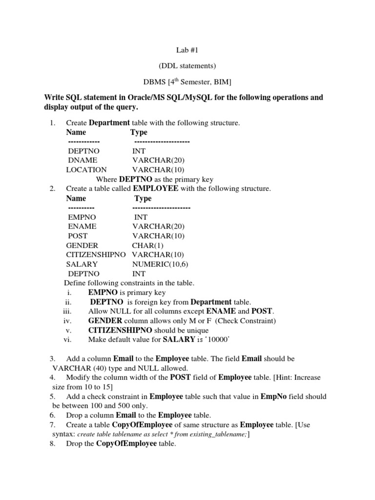 Dbms Labsheet | PDF | Sql | Computer Programming Dbms Labsheet | PDF | Sql | Computer Programming