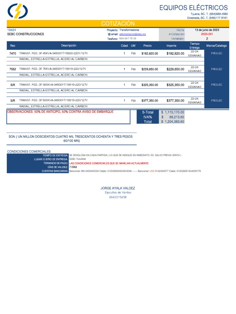 Cotización 2023-251 SEBC | PDF