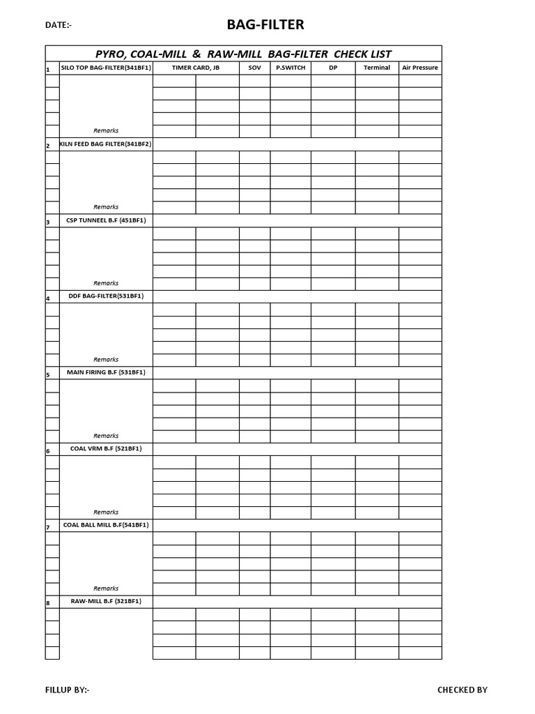 Industrial Bag-Filter Checklist | PDF